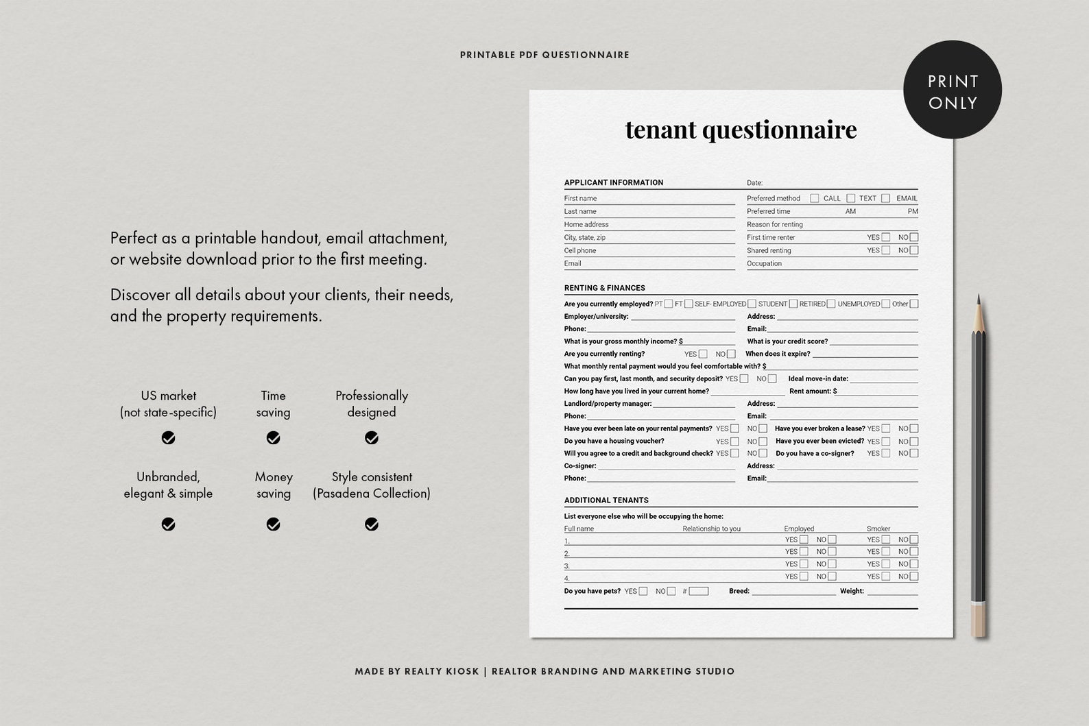 Real Estate Tenant Questionnaire, Tenant Intake Form, Client ...