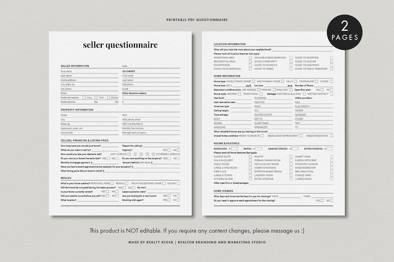 Questionnaire vendeur immobilier, Formulaire de questionnaire client, Formulaire de consultation ...