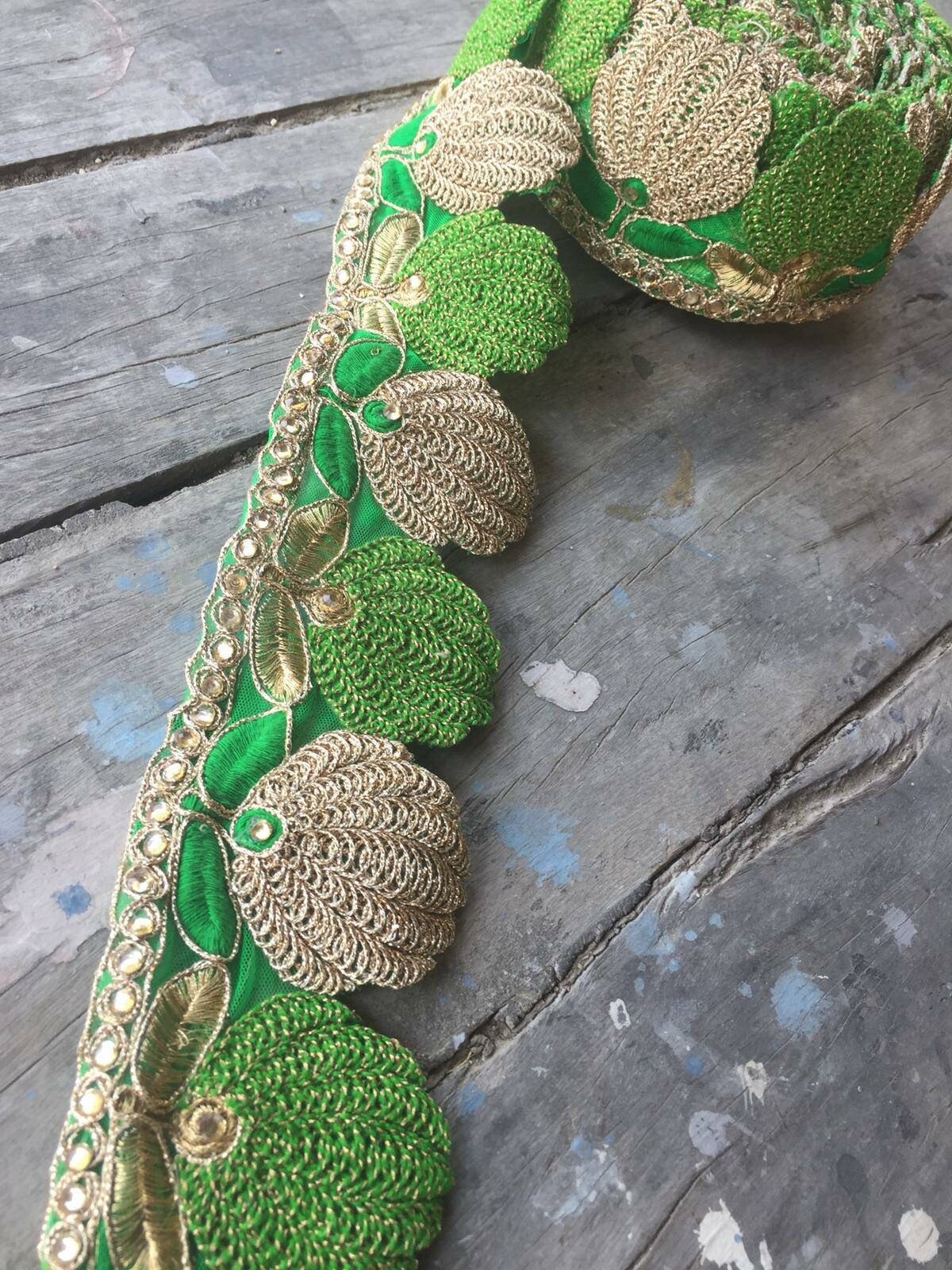 5 Meter Leaf Pattern Saree Border, Indian Lace, Embroidered Border, India Fabric Trim, Thread ...