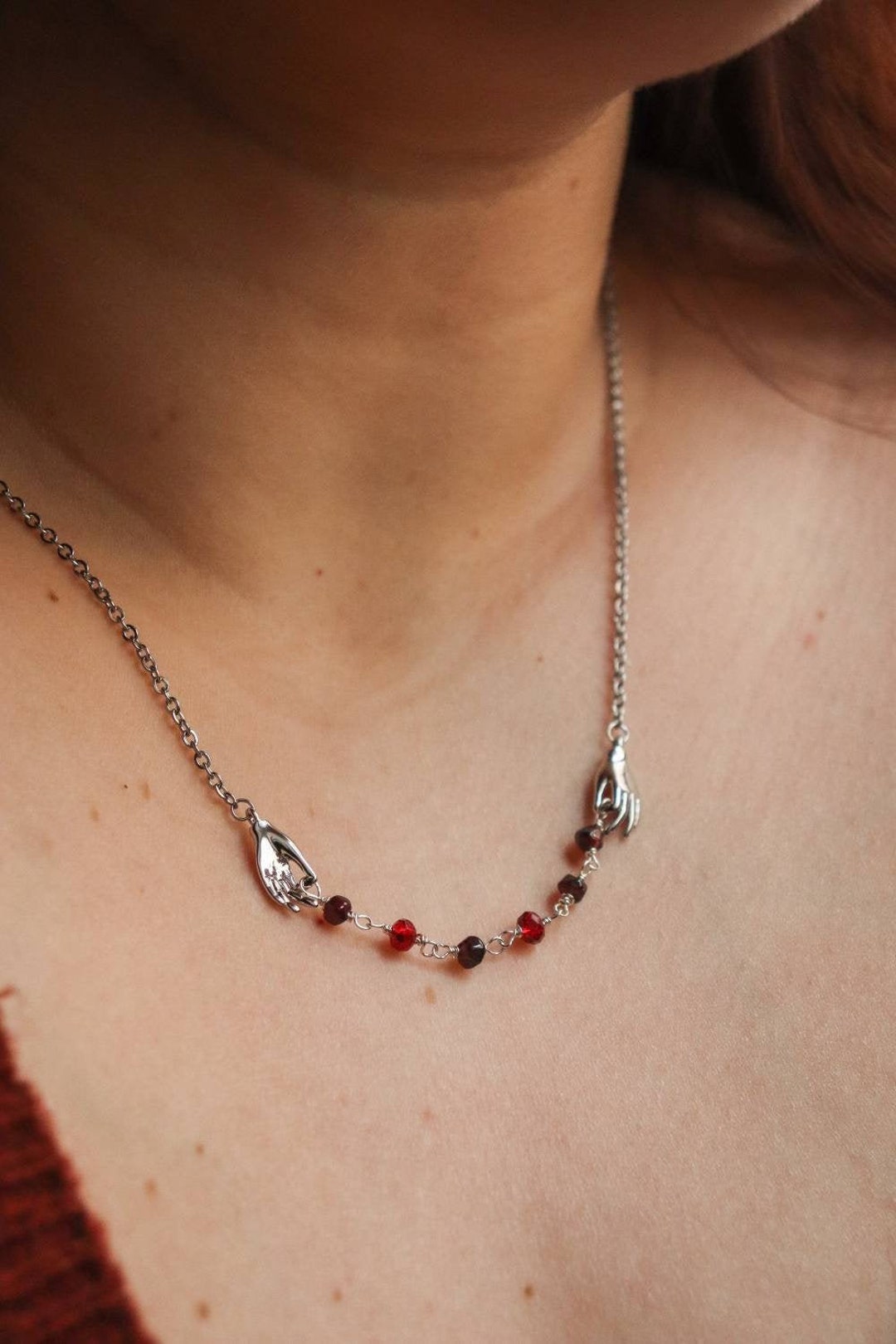 Amulet the Red Thread of Destiny Silver Plated, Amulet With Garnet ...