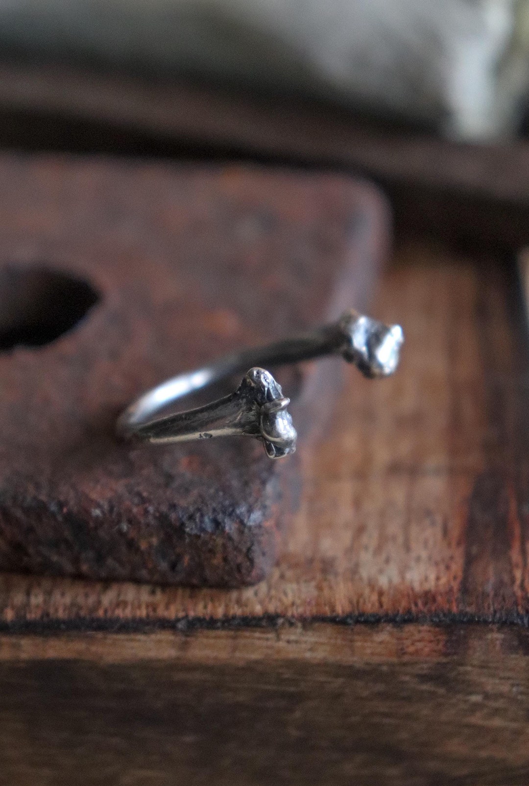 Open Burnished Silver Ring With Bat Bone, Memento Mori Ring, Macabre ...