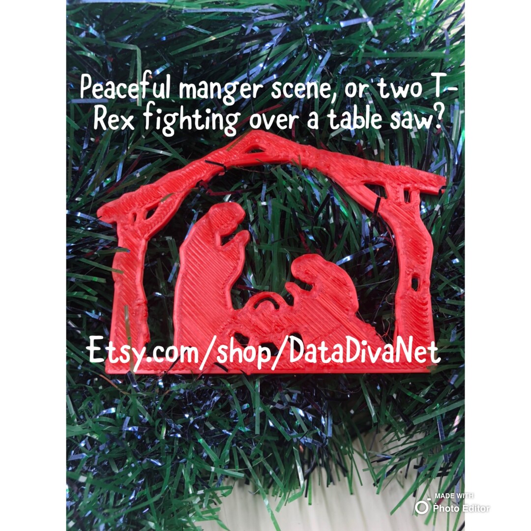 Peaceful Manger Scene or T-rex Battle Over Table Saw Ornament - Etsy