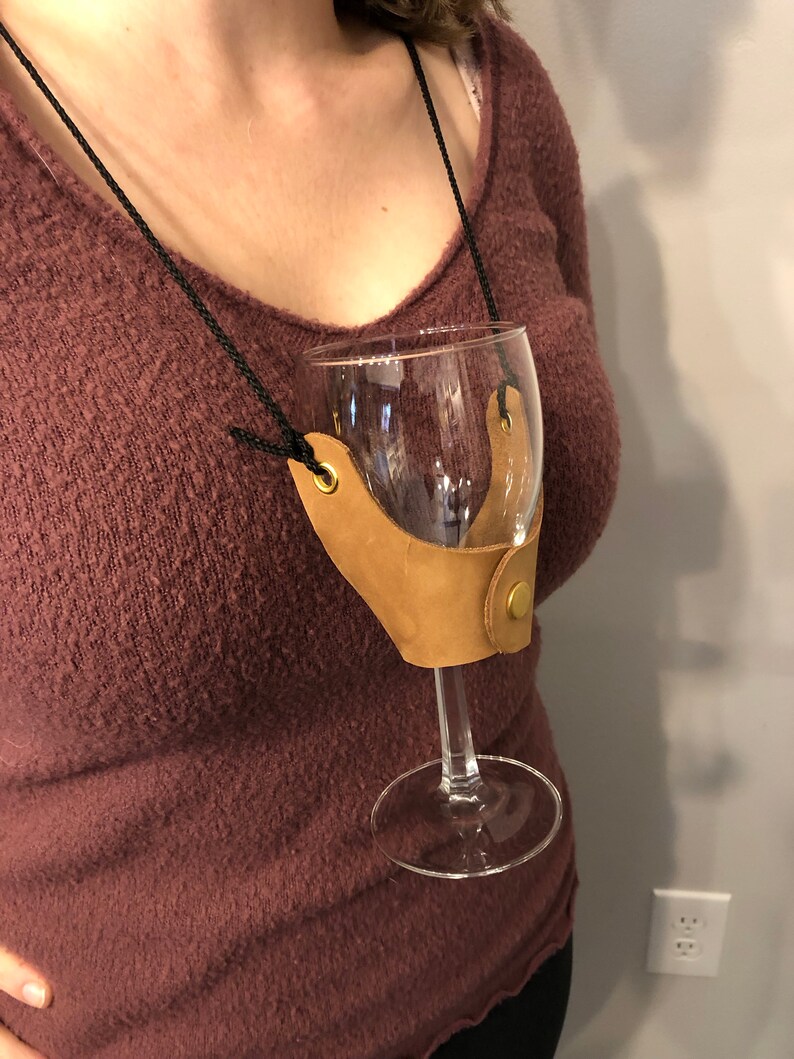 Leather Wine Glass Holder Necklace Etsy