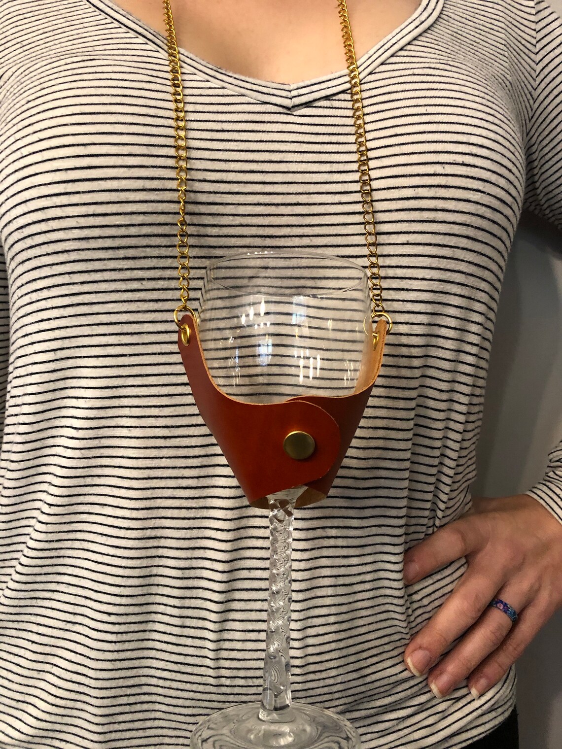 Leather Wine Glass Holder Necklace Etsy