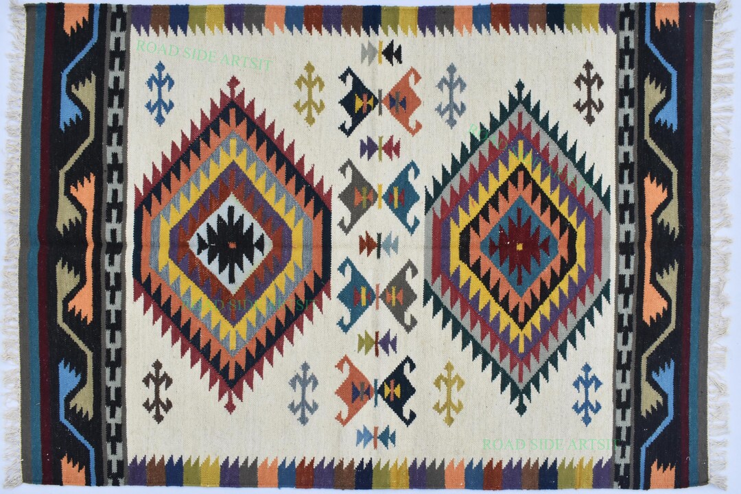 Wool Modern Woven Indian Woolen Rug- 100% Handmade Wool Cotton Mix Rug ...
