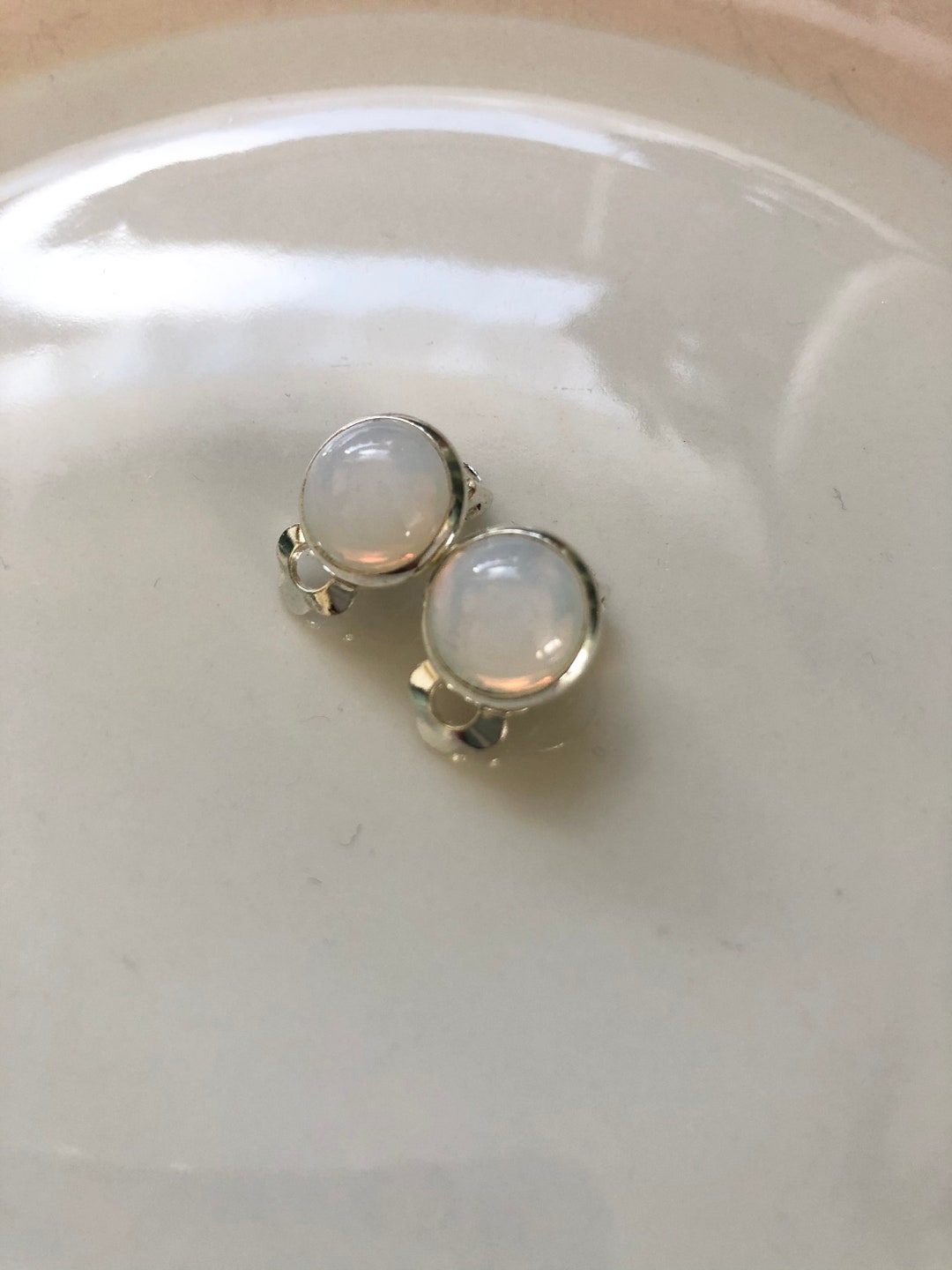 Earclips White Opal Frame Color Choice - Etsy