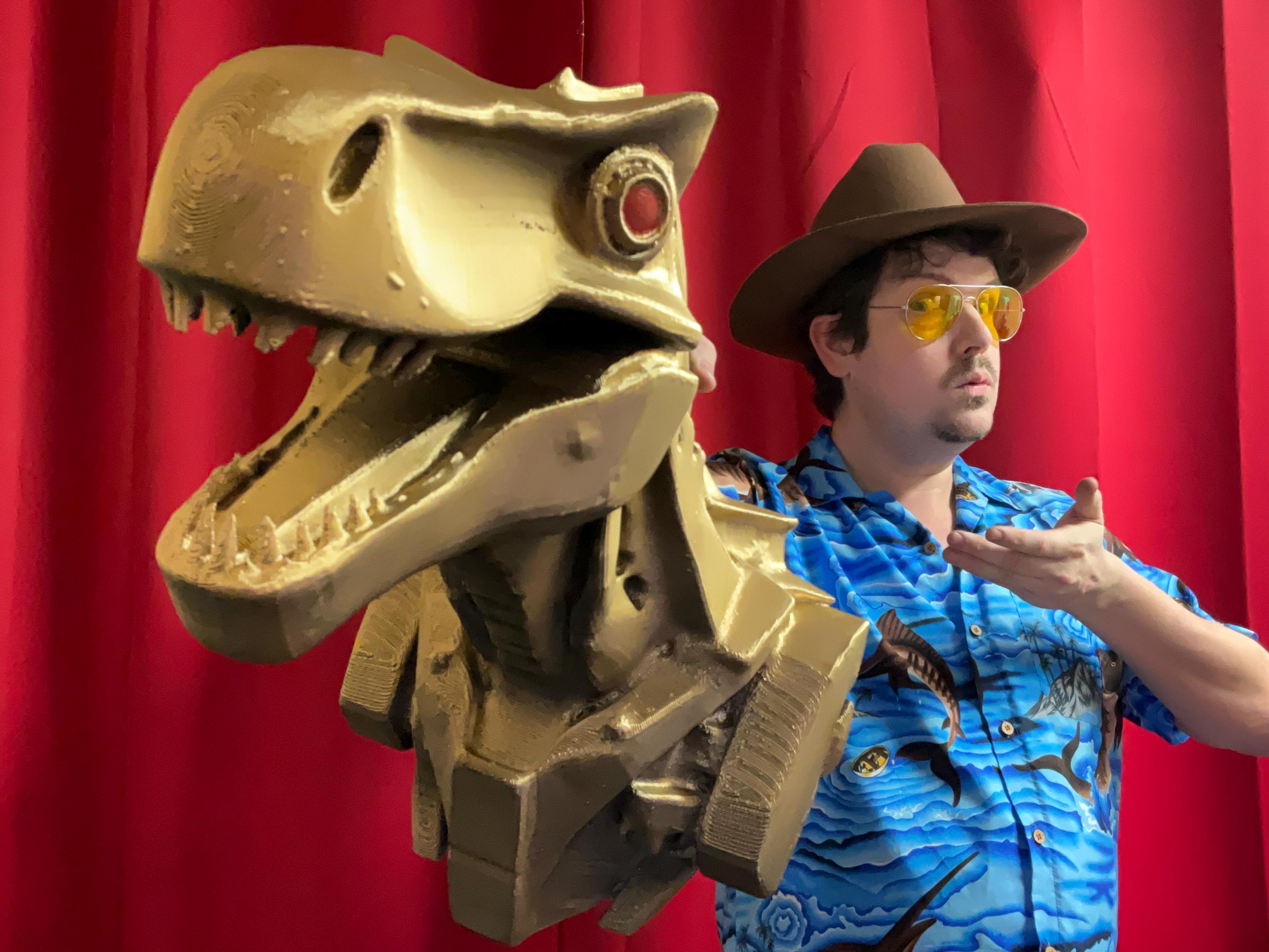 Giant Gold Mecha T-rex Wall Sculpture - Futuristic Dinosaur Decor for ...