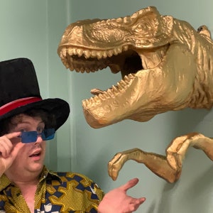 Golden T-rex With Arms | Luxe Jurassic Decor | Unique Dinosaur Statue ...