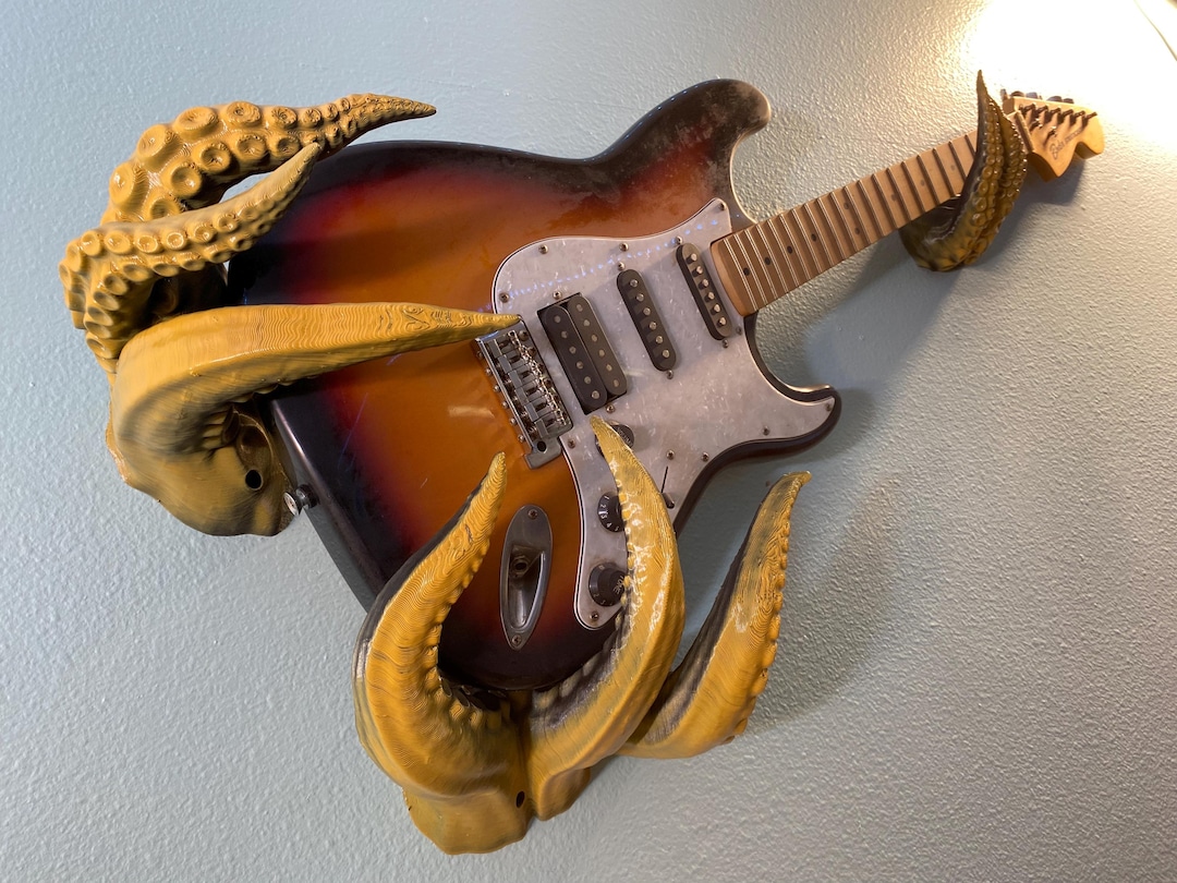Yellow Octopus Guitar Wall Mount – Horizontal Kraken Tentacle Hanger for Bass, Electric ...