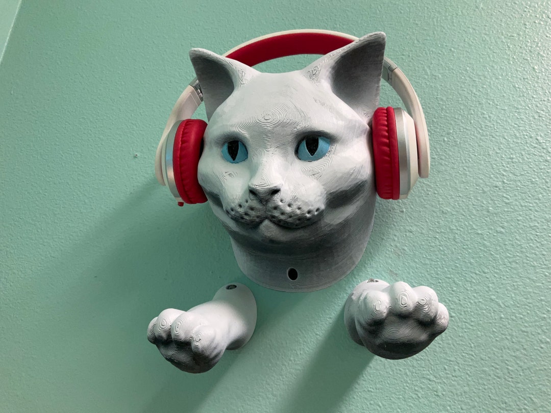 White Cat Wall Headphone Stand: Blue-eyed Feline Charm - Unique Audio ...