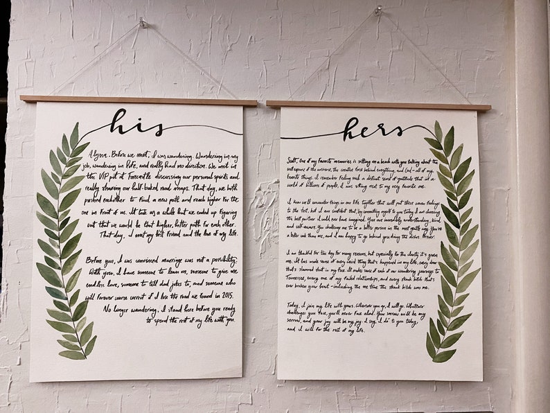 His & Hers Custom Wedding Vow Display - Etsy
