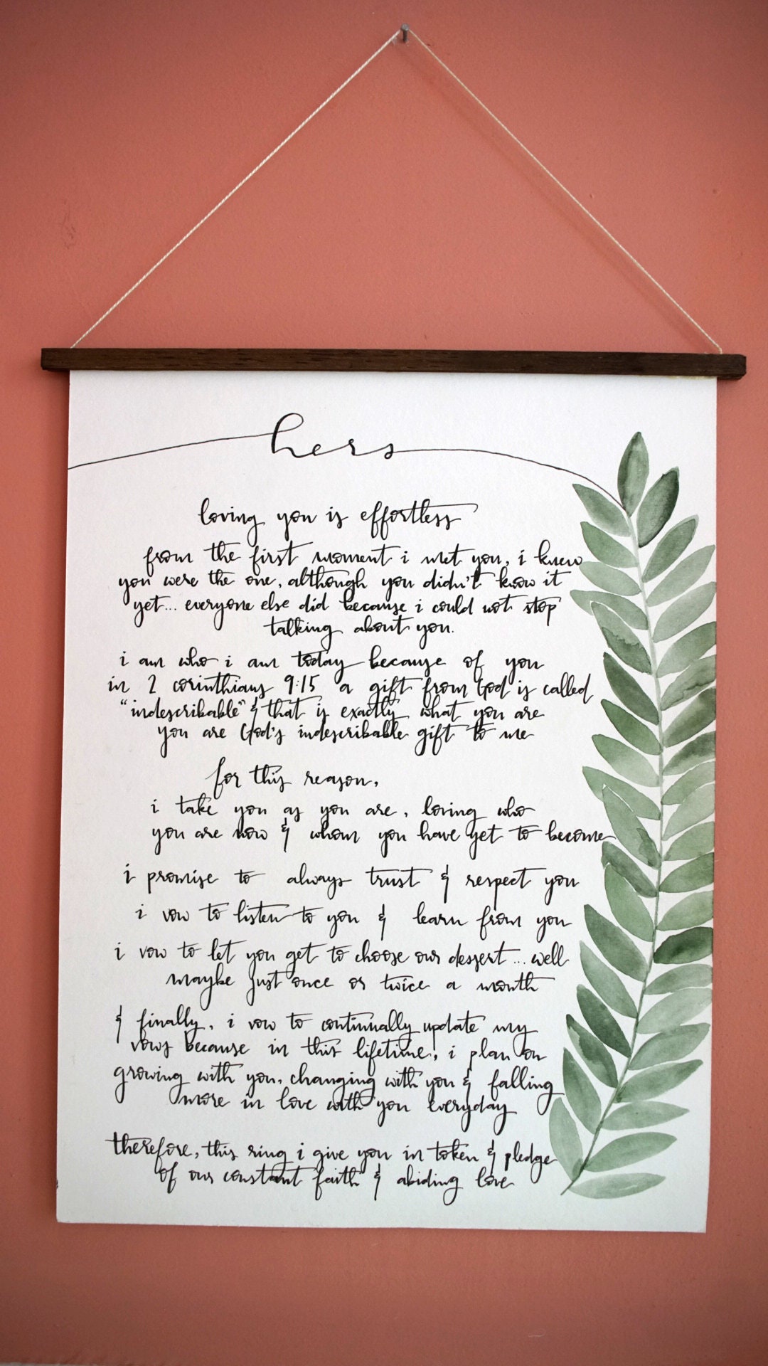 His & Hers Custom Wedding Vow Display - Etsy