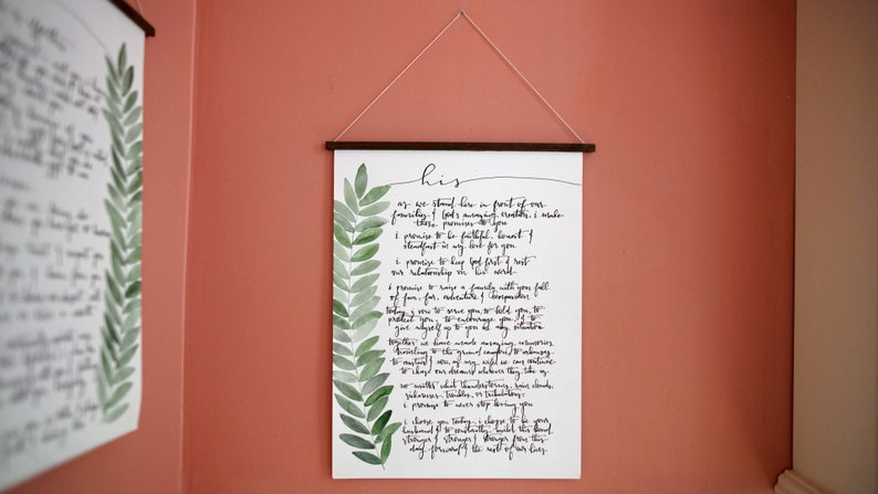 His & Hers Custom Wedding Vow Display - Etsy