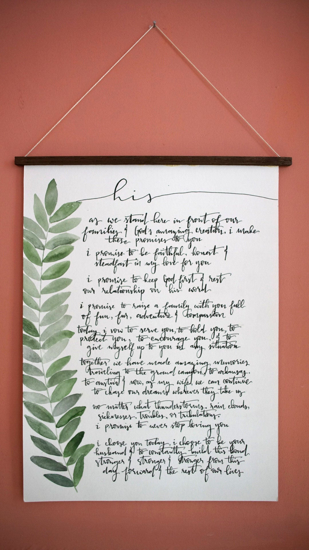 His & Hers Custom Wedding Vow Display - Etsy