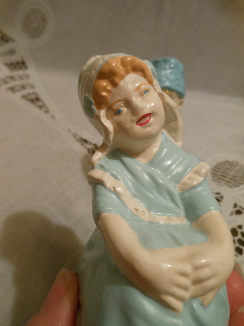 Delightful Vintage Chalkware Boy and Girl Sitting Blue Clothes - Etsy