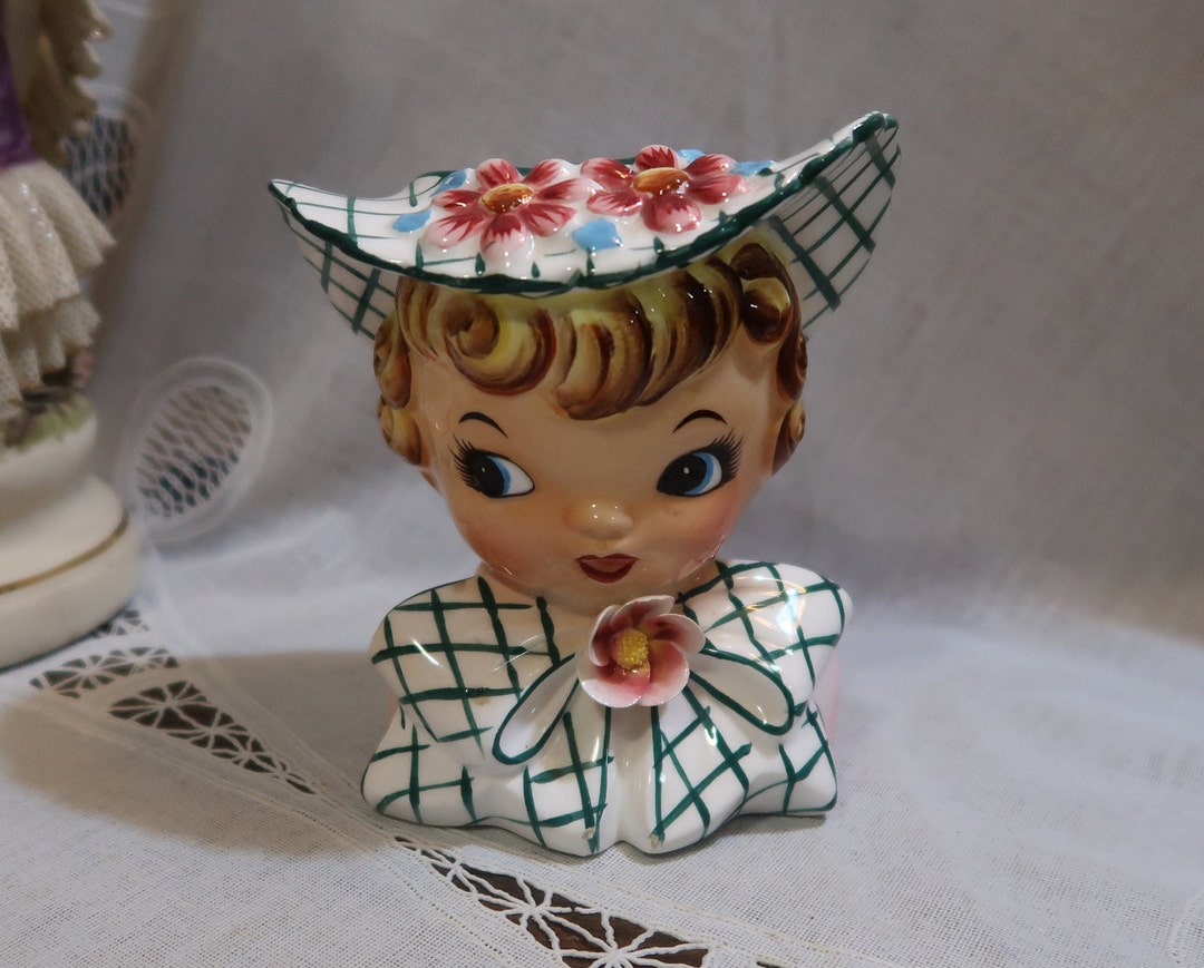 Collectible Vintage Lefton Miss Dainty Head Vase Big Innocent Eyes ...