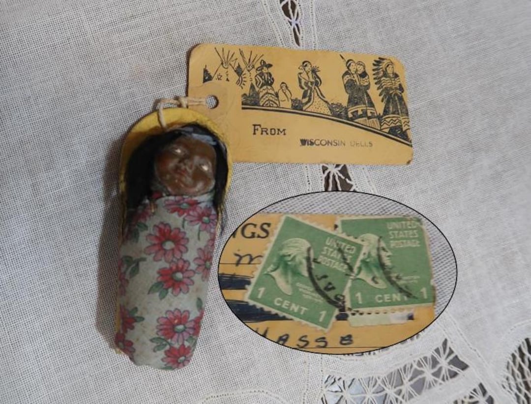 Antique 1930s Celluloid Native American Papoose W/ Postal Card 2 Green ...