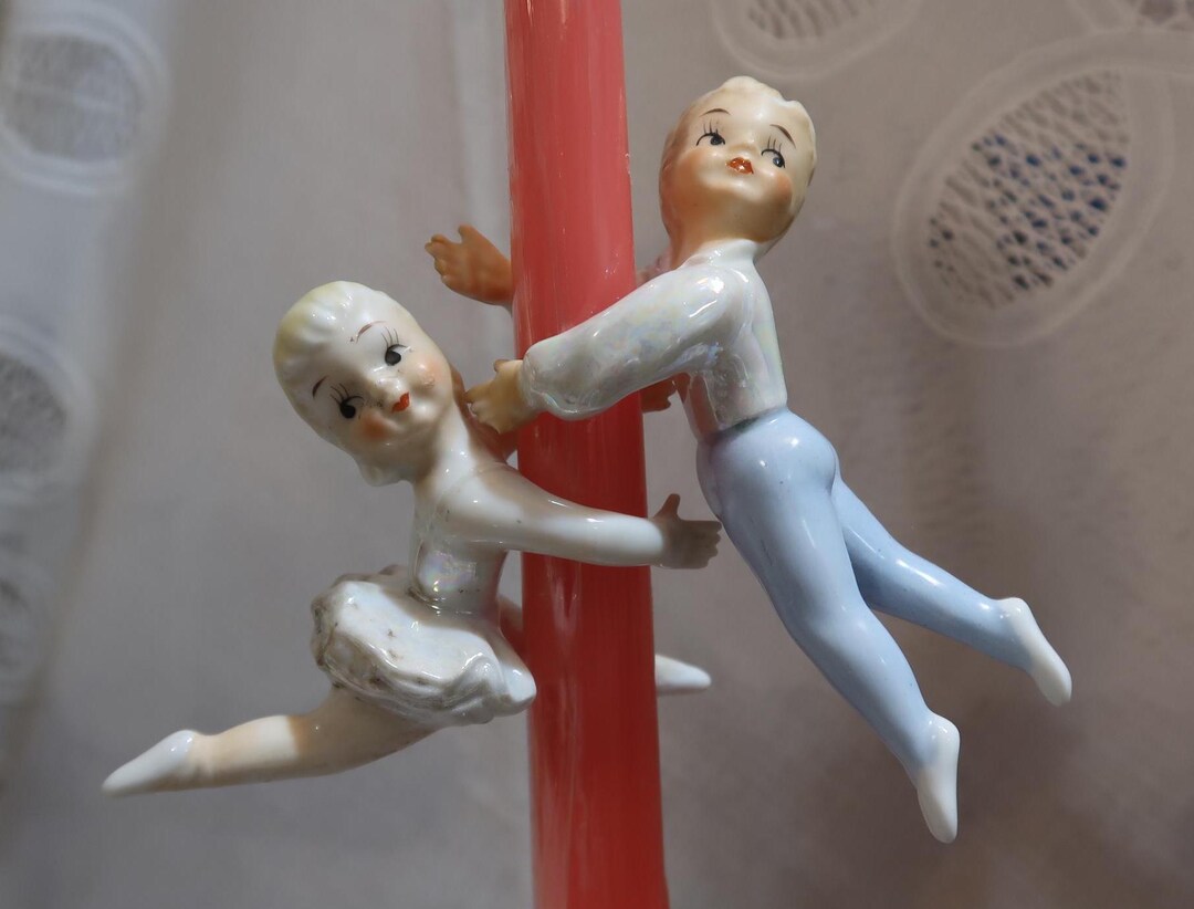Vintage 1950s Ballet Boy & Ballerina Girl Candle Huggers Blue Pants ...