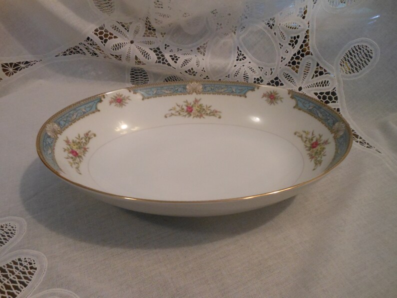 Beautiful Vintage Mikado Lyric China Oval Dish Pink & Yellow Roses Blue ...