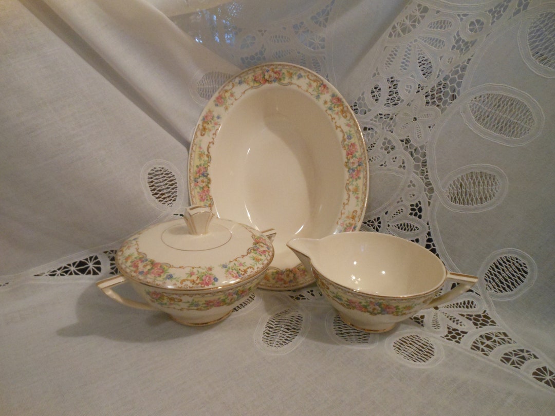Set of 3 Vintage Edwin M. Knowles China Co Serving Bowl Sugar Bowl W ...