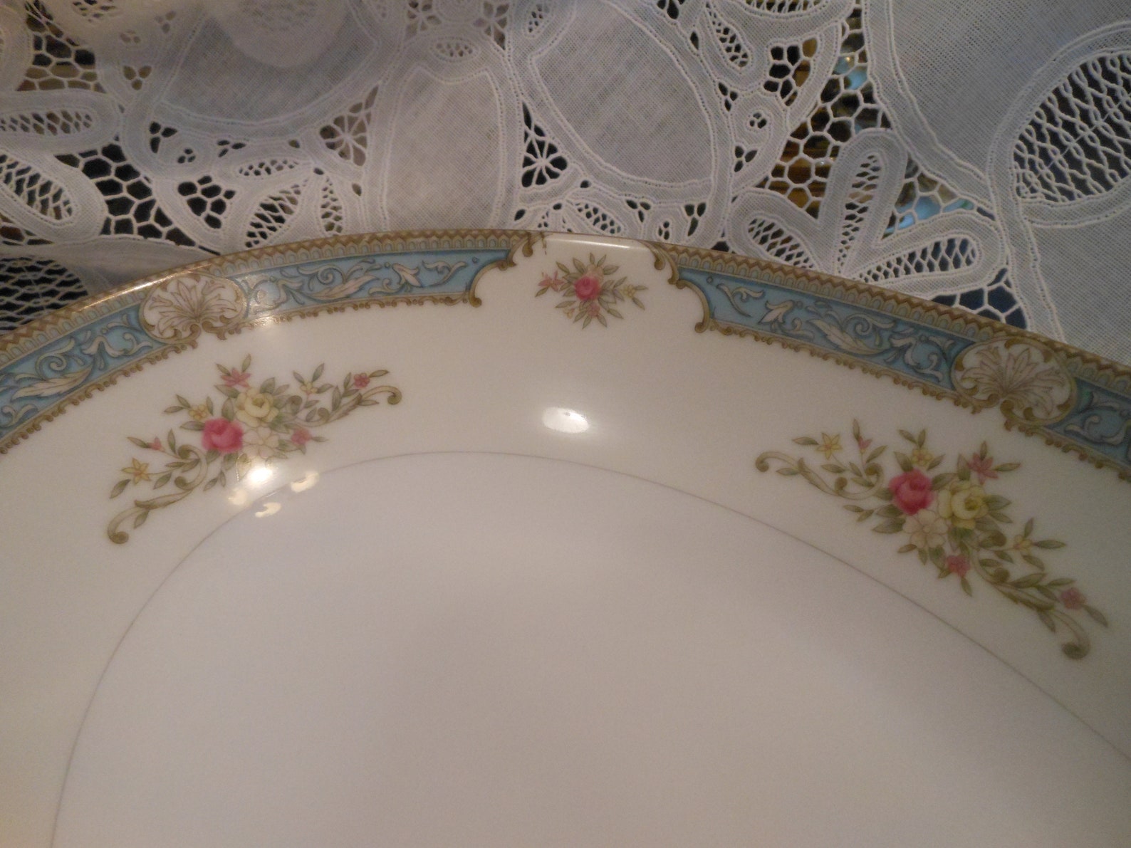 Beautiful Vintage Mikado Lyric China Oval Dish Pink & Yellow Roses Blue ...