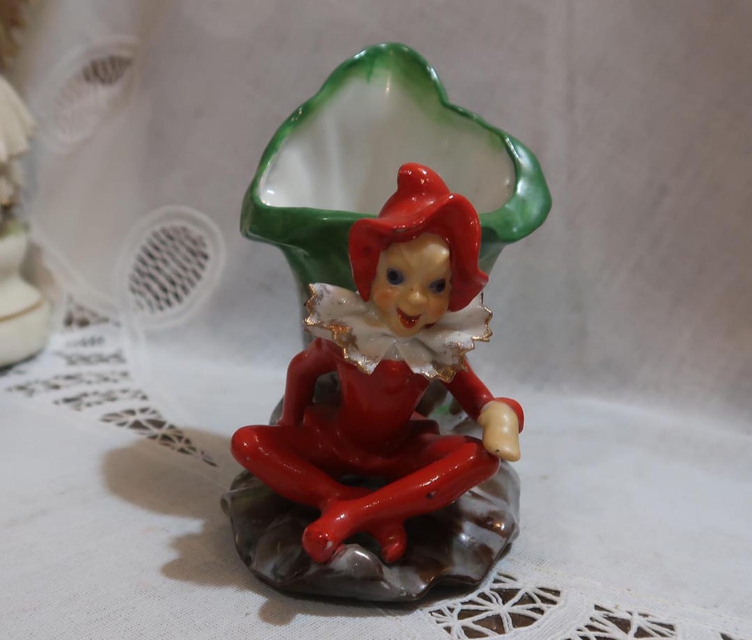 Whimsical Vintage Little Elfin Pixie Planter Bright Red Outfit Elf Hat ...