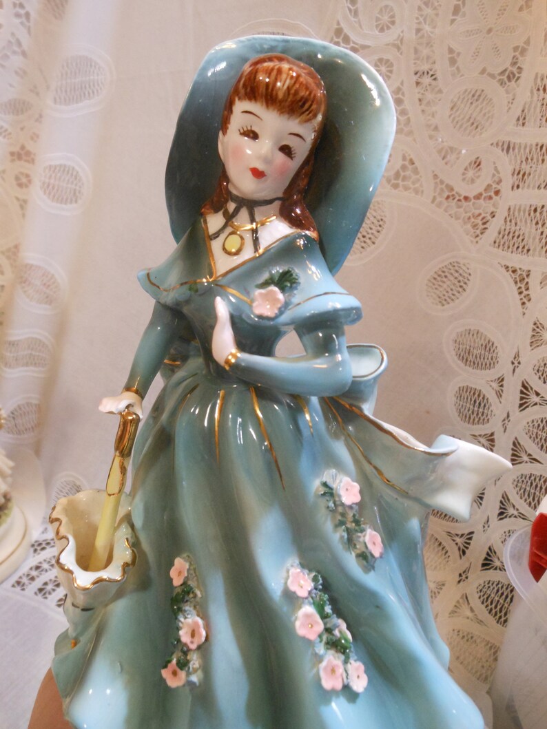 Magnificent Vintage Geo Z Lefton Lady Figurine Planter Teal - Etsy