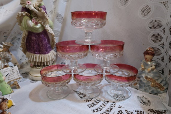 Set of 6 Vintage EAPG Ruby Flash Thumbprint Tiffin Glass Kings | Etsy