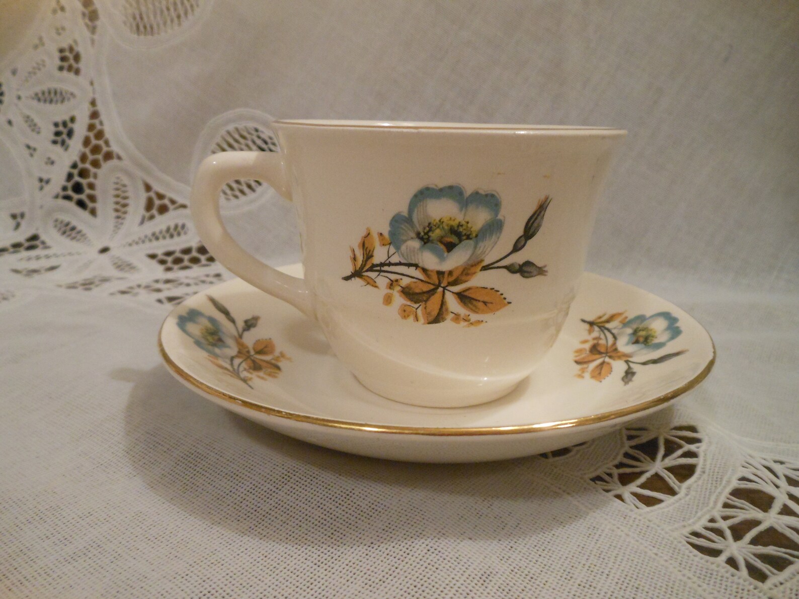 Vintage Norsk Flint Egersund Cup & Saucer Blue Yellow Flower - Etsy