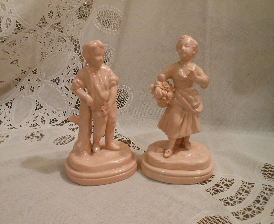 Elegant Vintage Carlin Comforts Porcelain Boy by Stump Flowers and Girl ...