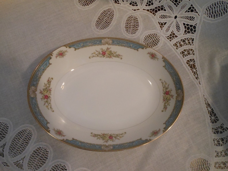 Beautiful Vintage Mikado Lyric China Oval Dish Pink & Yellow Roses Blue ...