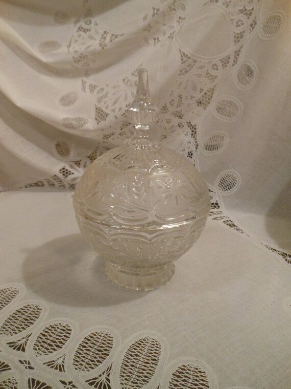 Heavy Vintage Frosted Lead Crystal Covered Compote W/ Steeple | Etsy