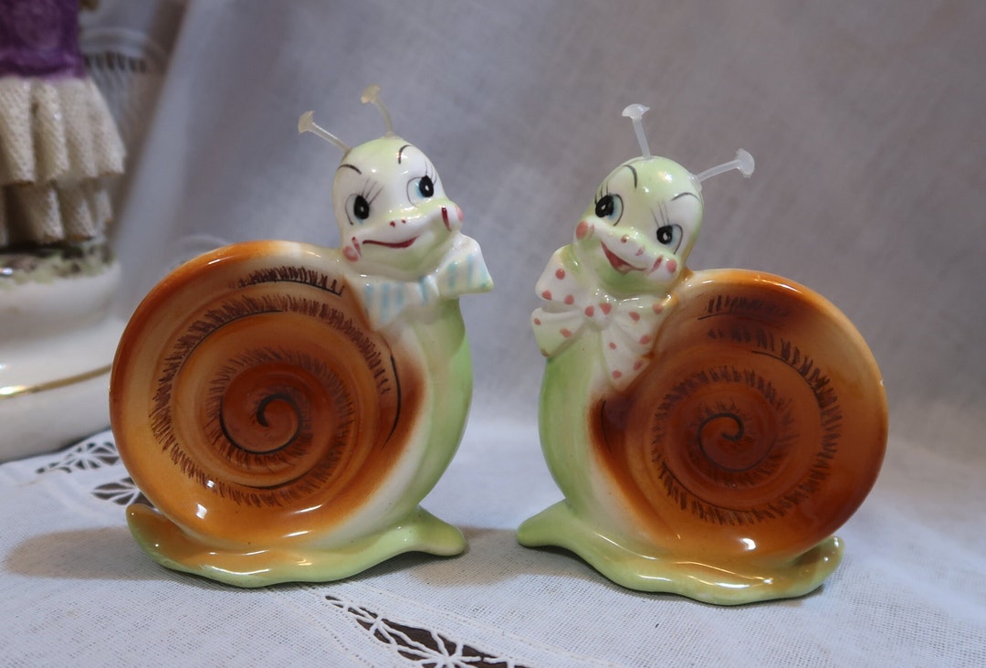 Super Cute! Vintage Enesco Snappy Snail Teabag Holders Set Green Snail ...