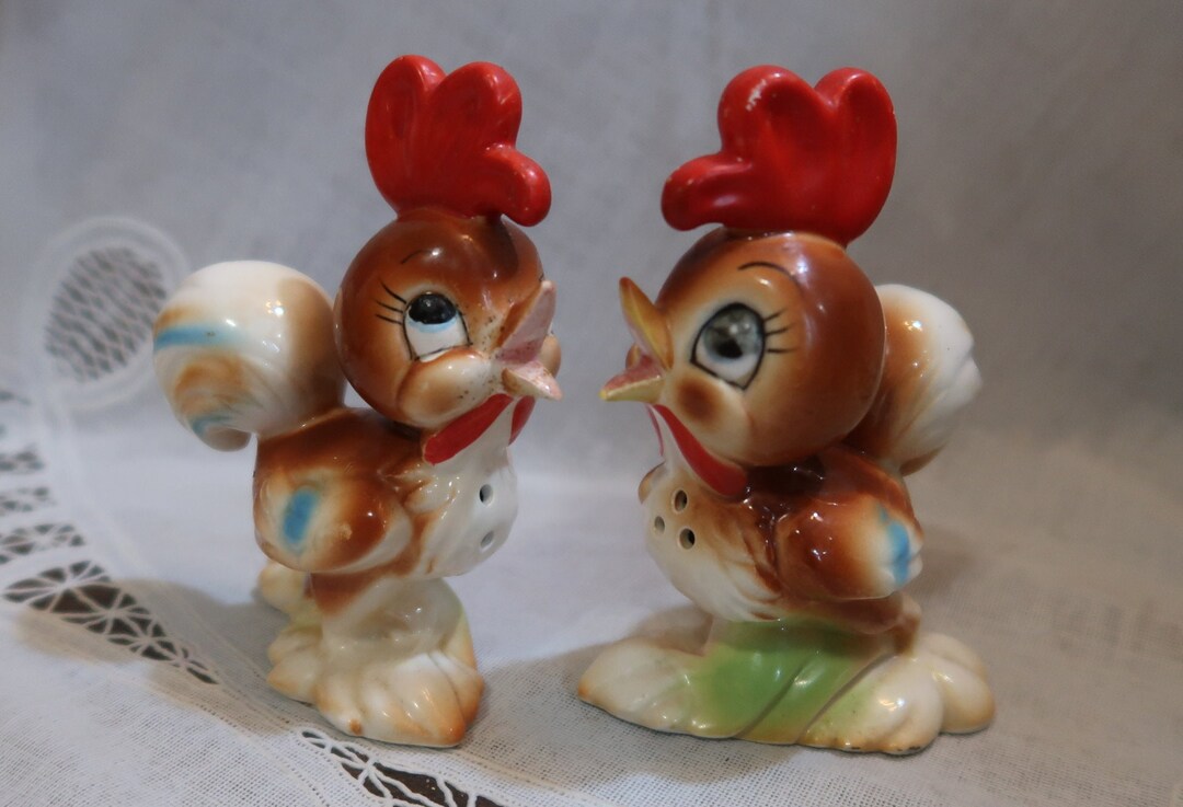 Norcrest Vintage Whimsical Rooster Salt & Pepper Shakers Large Red Comb ...
