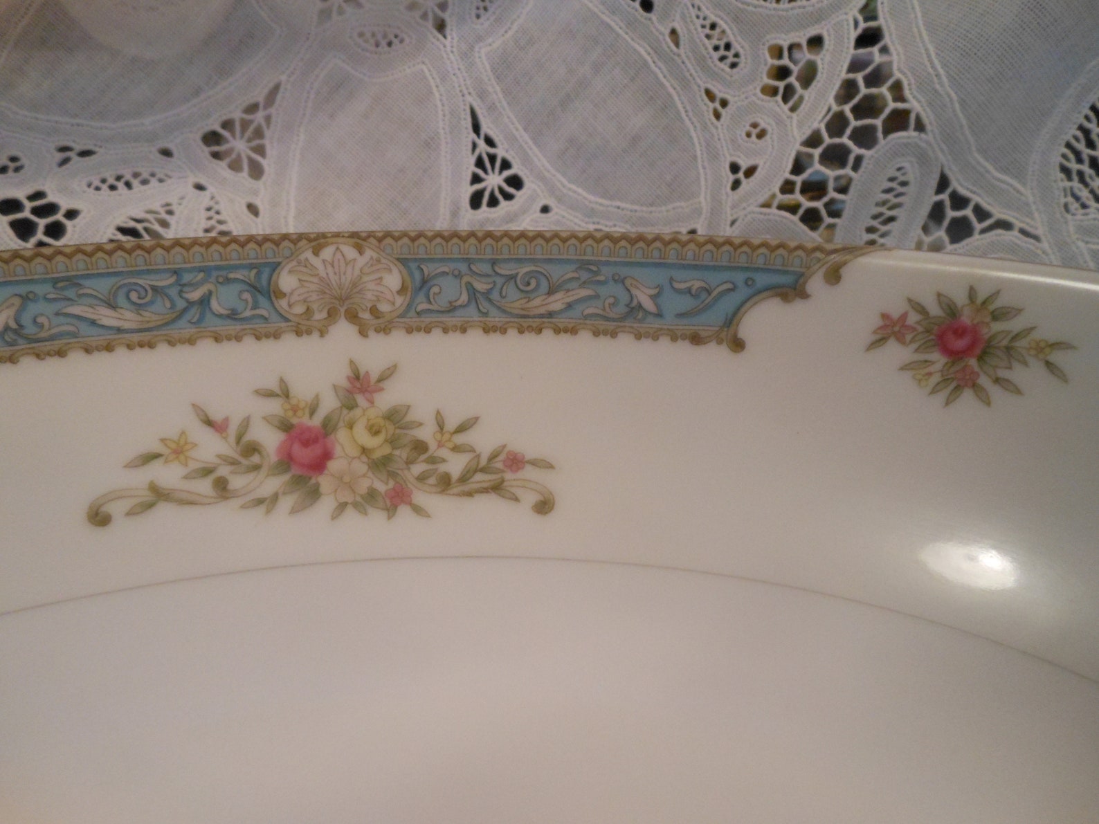Beautiful Vintage Mikado Lyric China Oval Dish Pink & Yellow Roses Blue ...