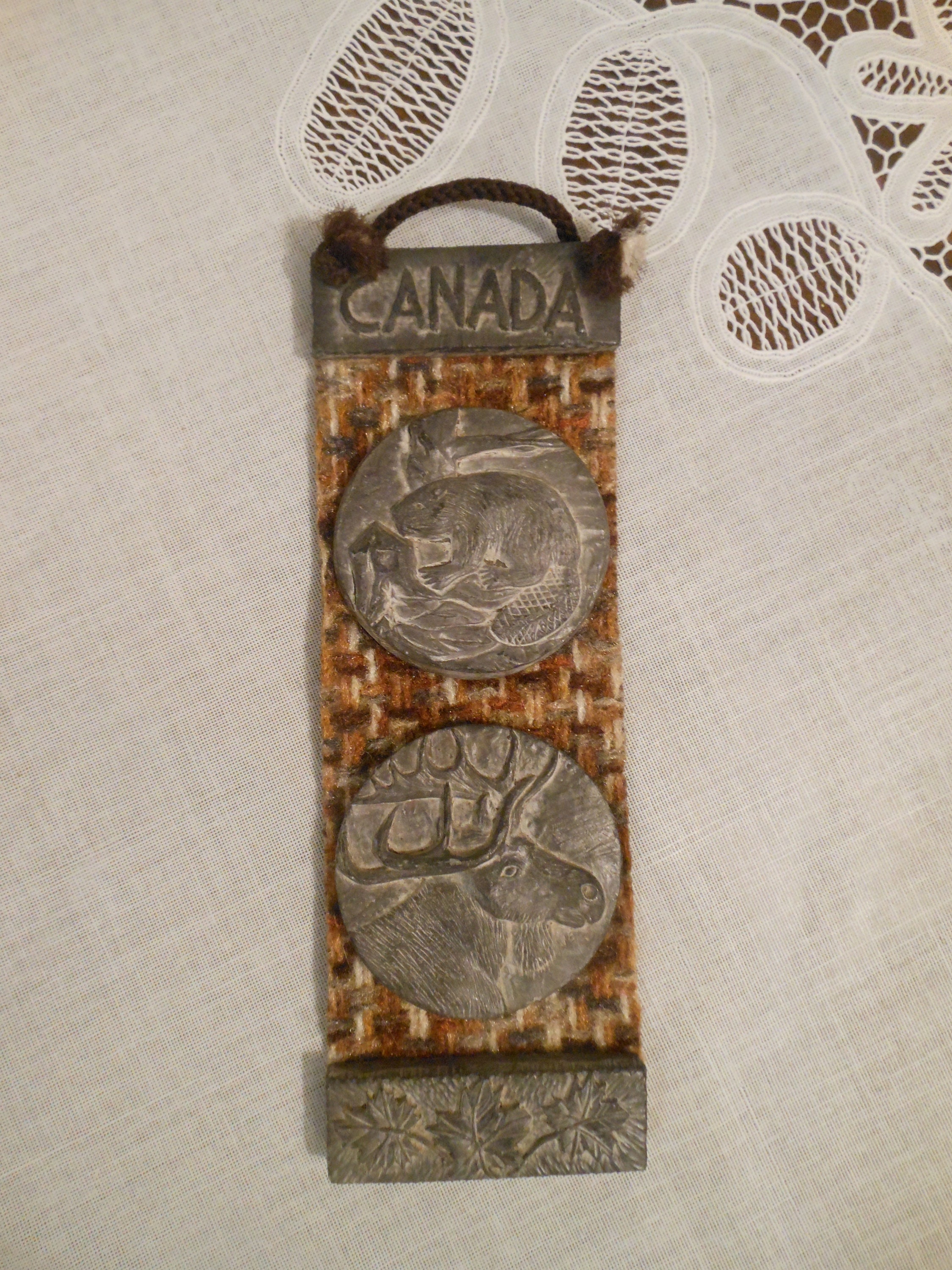 Vintage Canadian Souvenir Wall Hanging Soapstone Carvings 3-D Wool ...