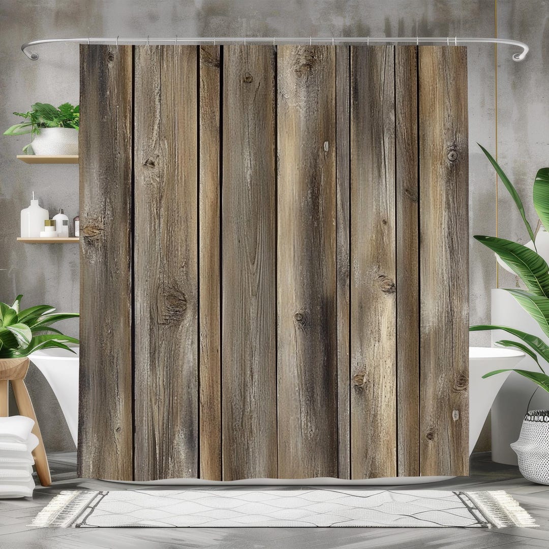 Rustic Wood Panel Shower Curtain, Waterproof Fabric Bath Curtain ...