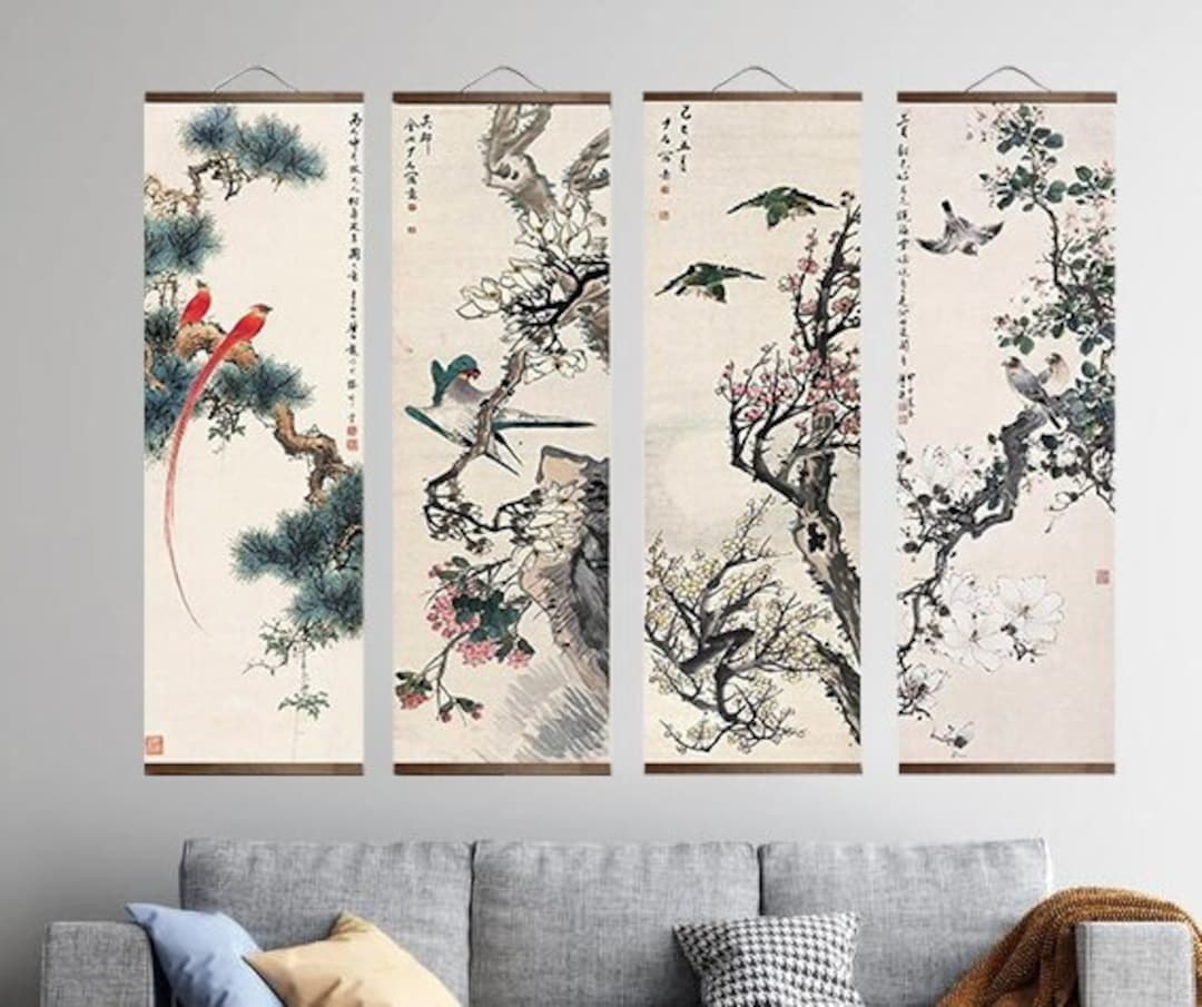 Traditionele Japanse Scroll Schilderij Natuur Vogels Canvas - Etsy ...