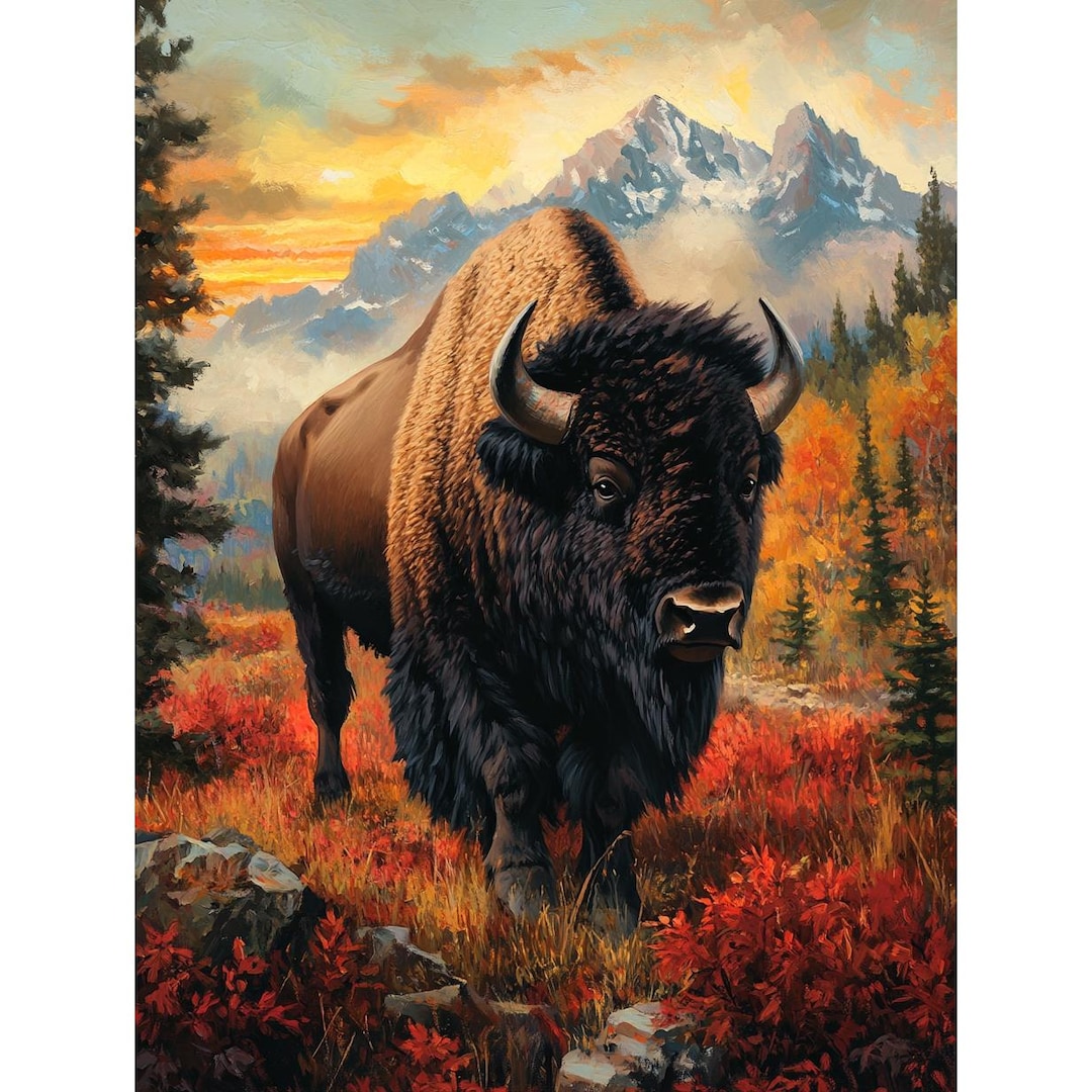 Bison Diamond Painting Kit, 5D DIY Full Drill Rhinestone Embroidery ...
