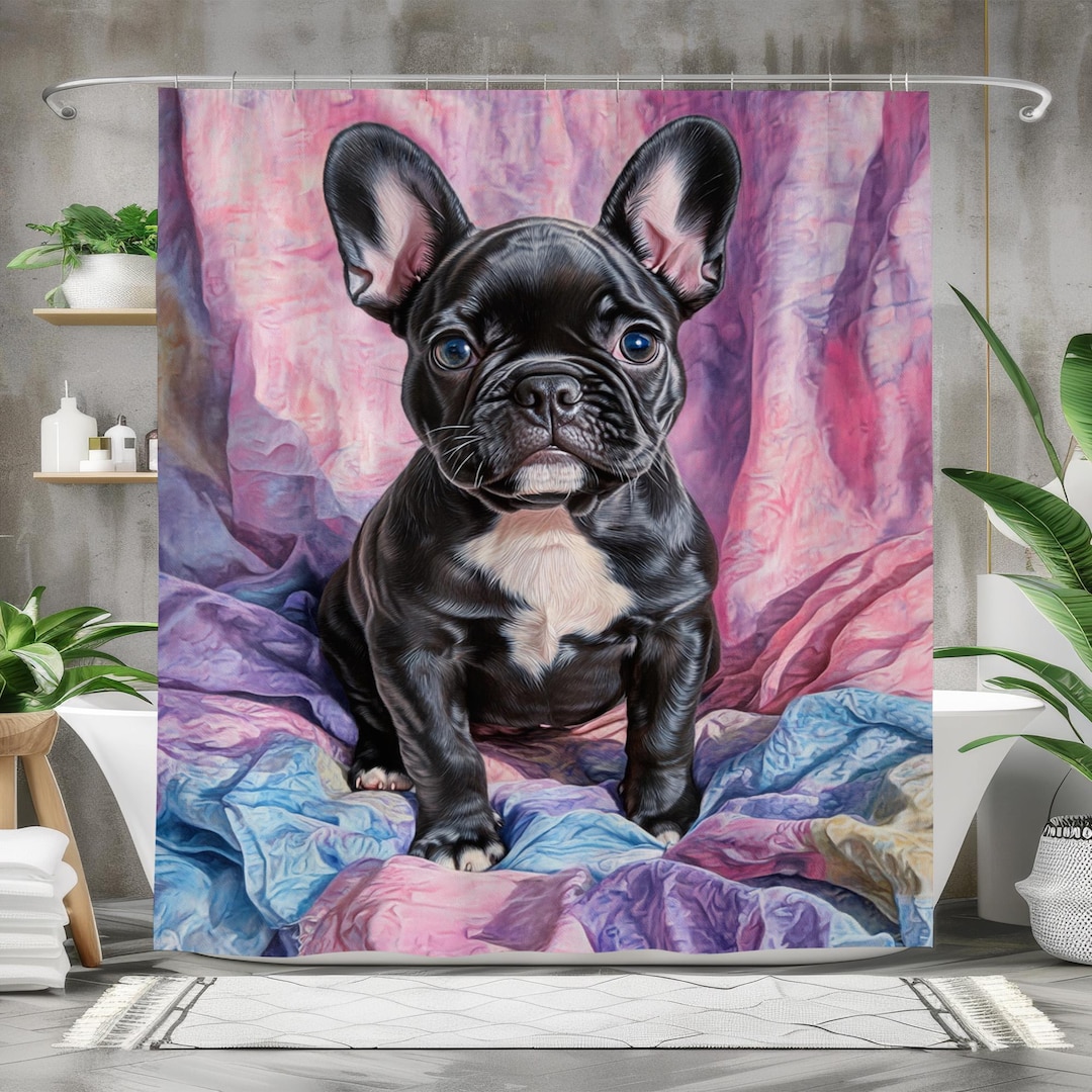 French Bulldog Shower Curtain, Waterproof Fabric Bath Curtain, Cute ...