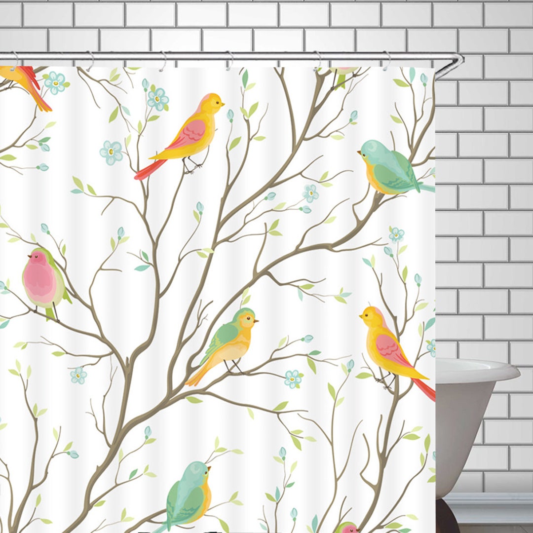 Birds Shower Curtain Colorful Birds on Tree Bath Curtains - Etsy