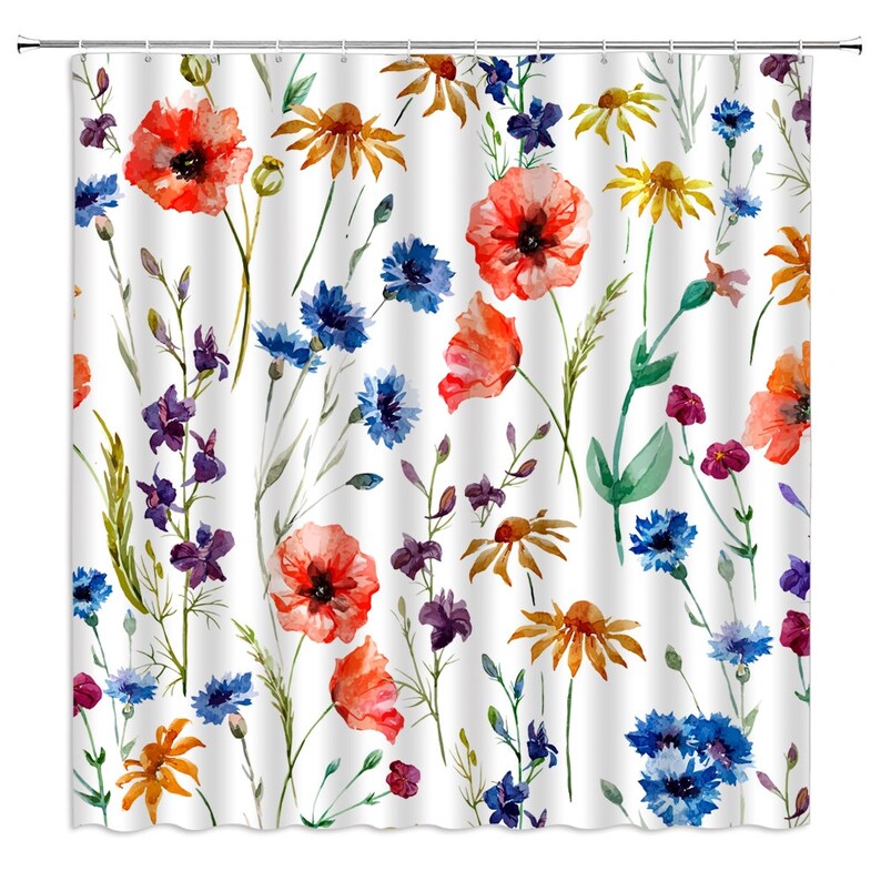 Botanical Shower Curtain Floral Shower Curtains Poppy Etsy