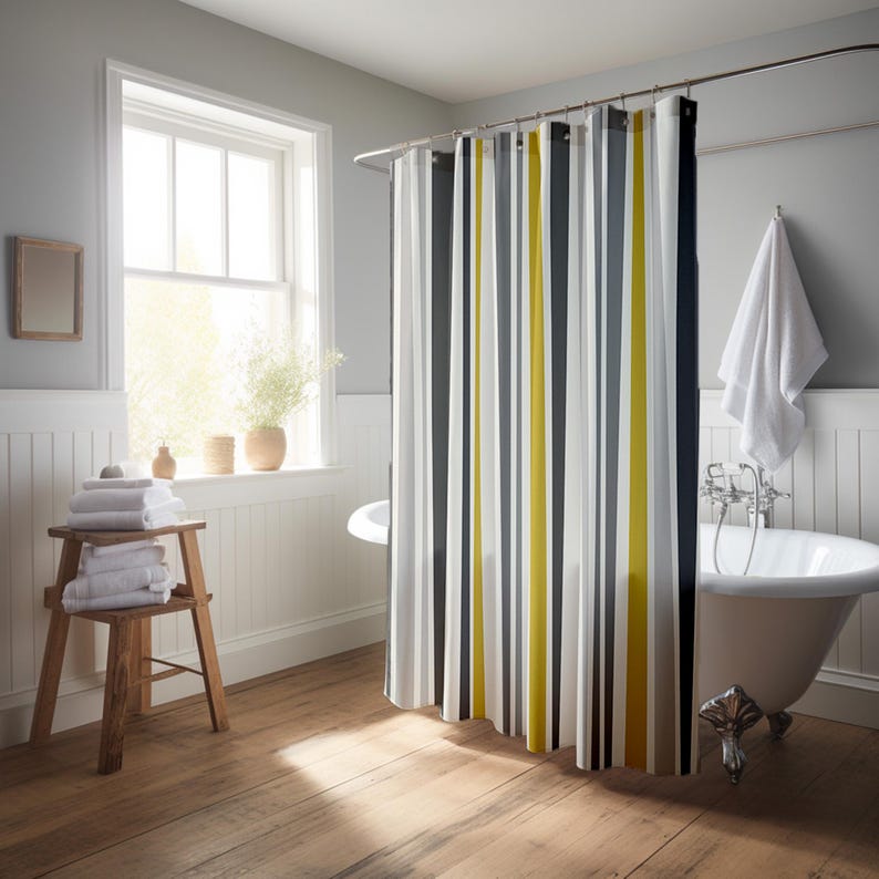 Modern Striped Shower Curtain – Modern Vertical Lines Bathroom Decor ...