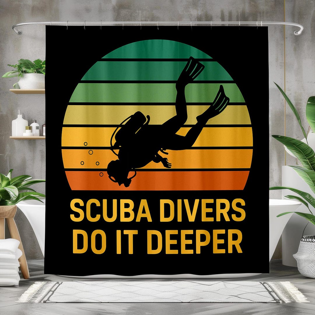 Cool Scuba Diver Shower Curtain, Nautical Bathroom Decor, Ocean Lover's ...