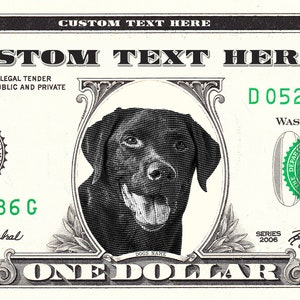 Your Pet on a Dollar Custom Dollar Bill, Dog Dollar Bills, Puppy, Dog ...