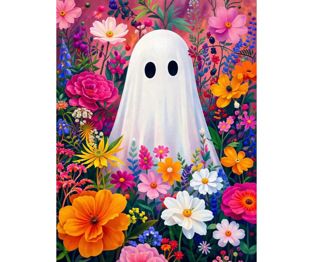 Cute Ghost Diamond Painting Kit, Halloween Ghost Flower Art, 5D DIY ...