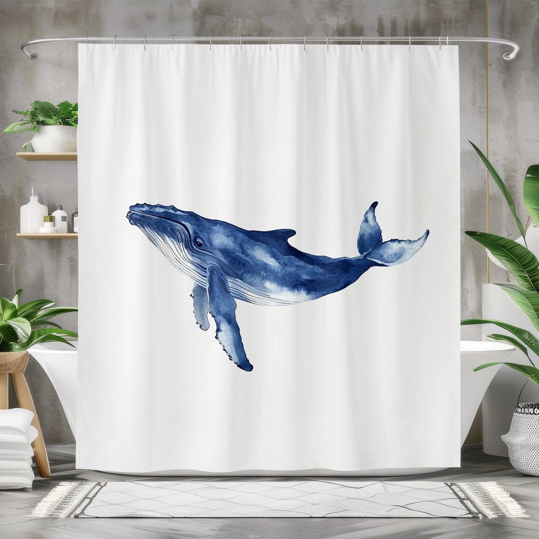 Watercolor Whale Shower Curtain, Waterproof Fabric Bath Curtain ...