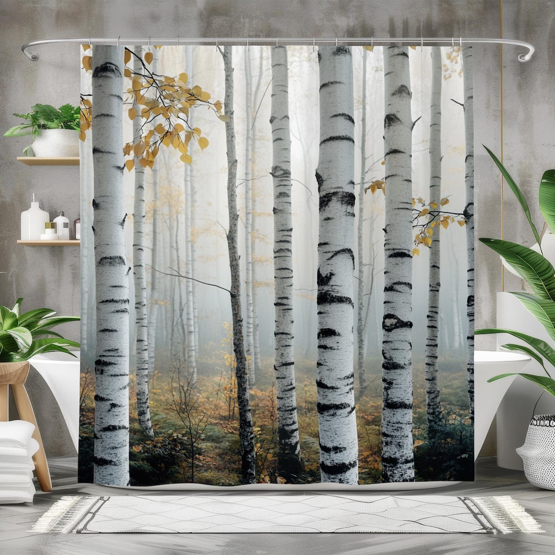 Birch Tree Shower Curtain, Nature Bathroom Decor, Rustic Forest Bath ...