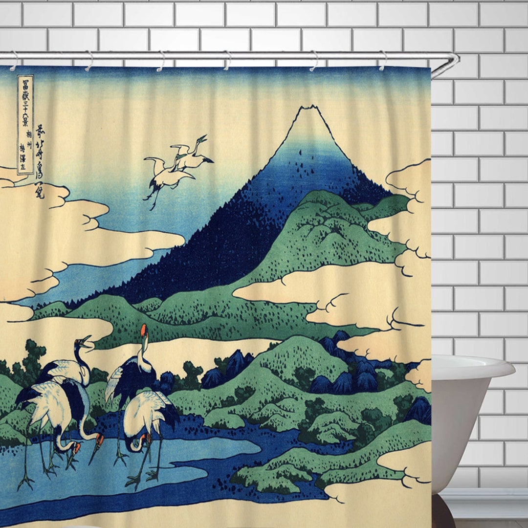 Mount Fuji Japanese Shower Curtain Ukiyo-e Hokusai Art Print Umezawa ...