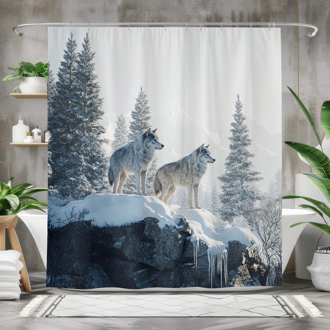 Wolf Pack Shower Curtain, Waterproof Fabric Bath Curtain, Winter Forest ...